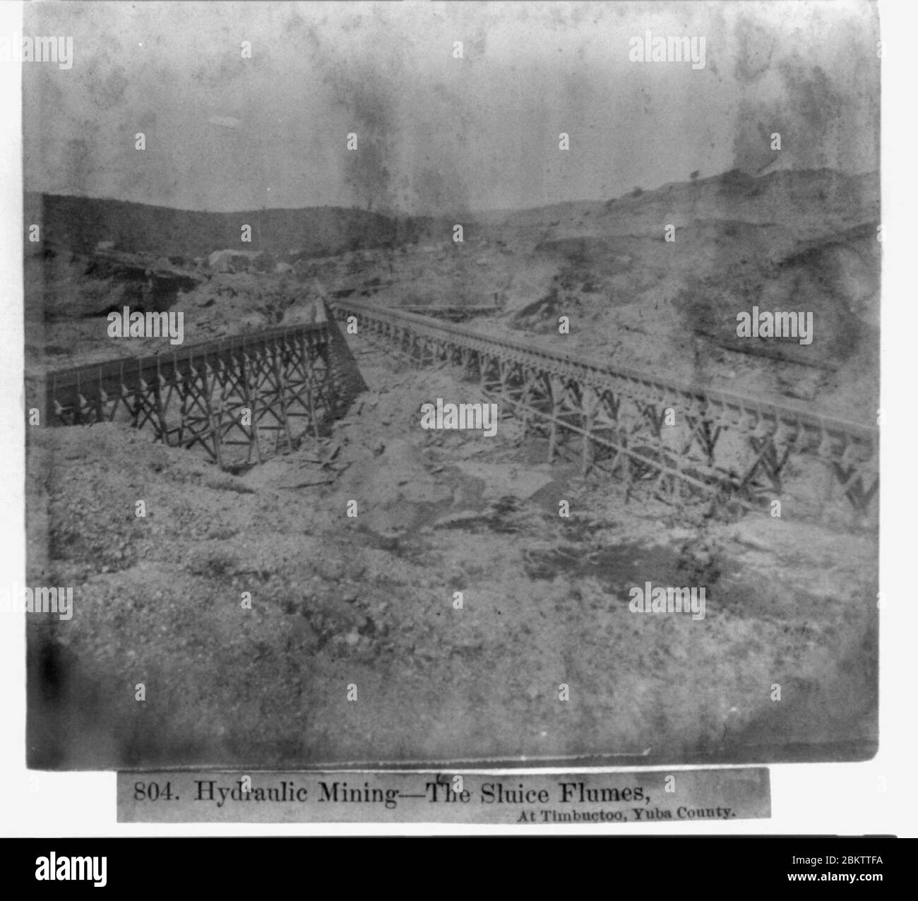 Hydraulic Mining- The Sluice Flumes, at Timbuctoo, Yuba County Stock ...