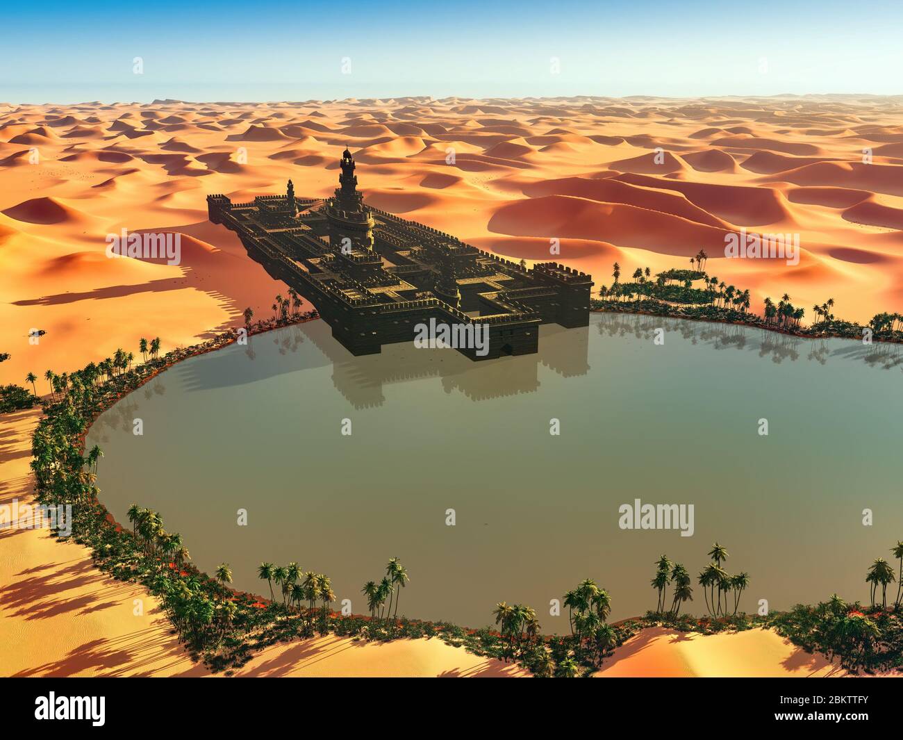 Arabic small town on desert, 3d rendering Stock Photo - Alamy