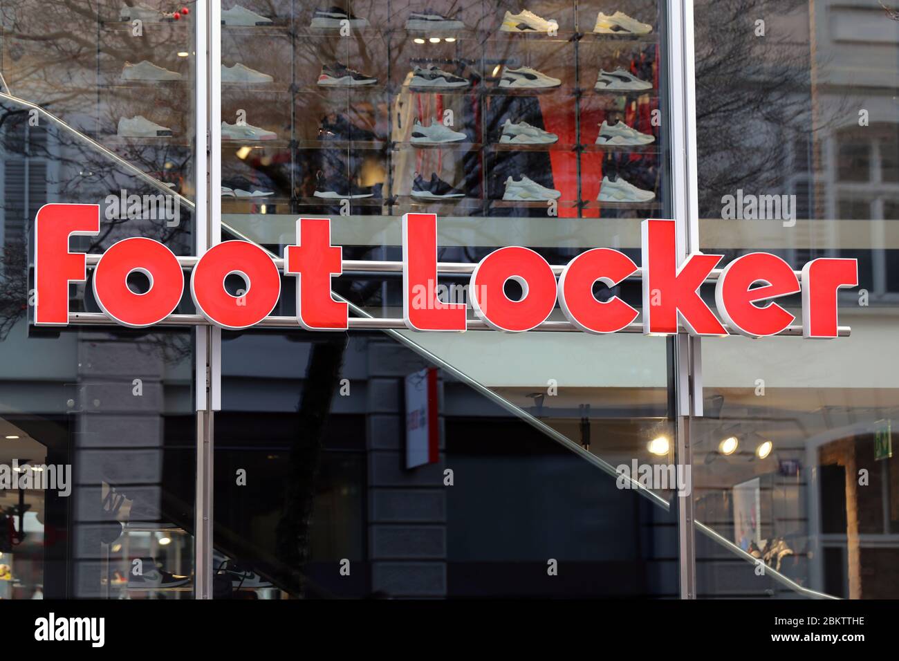 Red Foot Locker sign in store front of the brand, Zürich, Switzerland ...