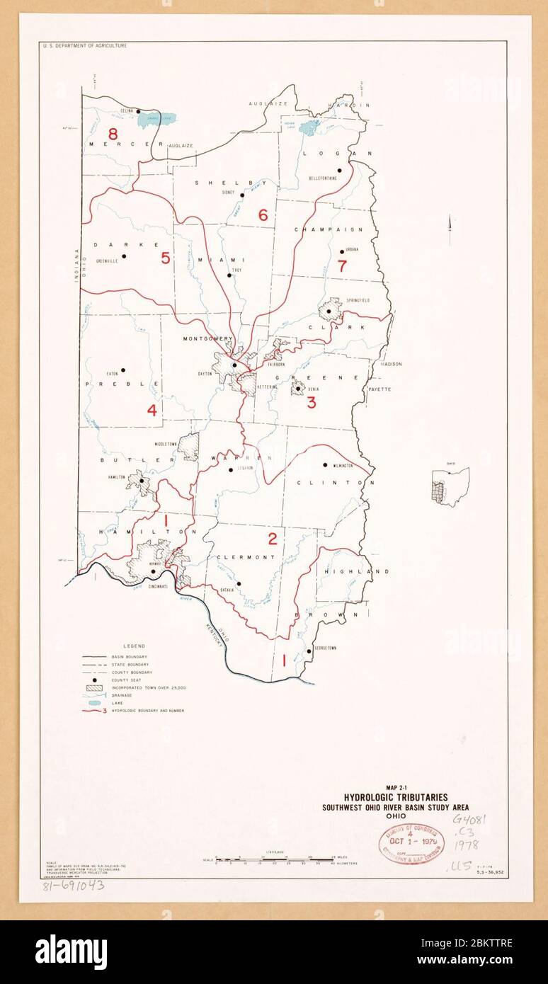 Hydrologic tributaries, southwest Ohio River basin study area, Ohio ...
