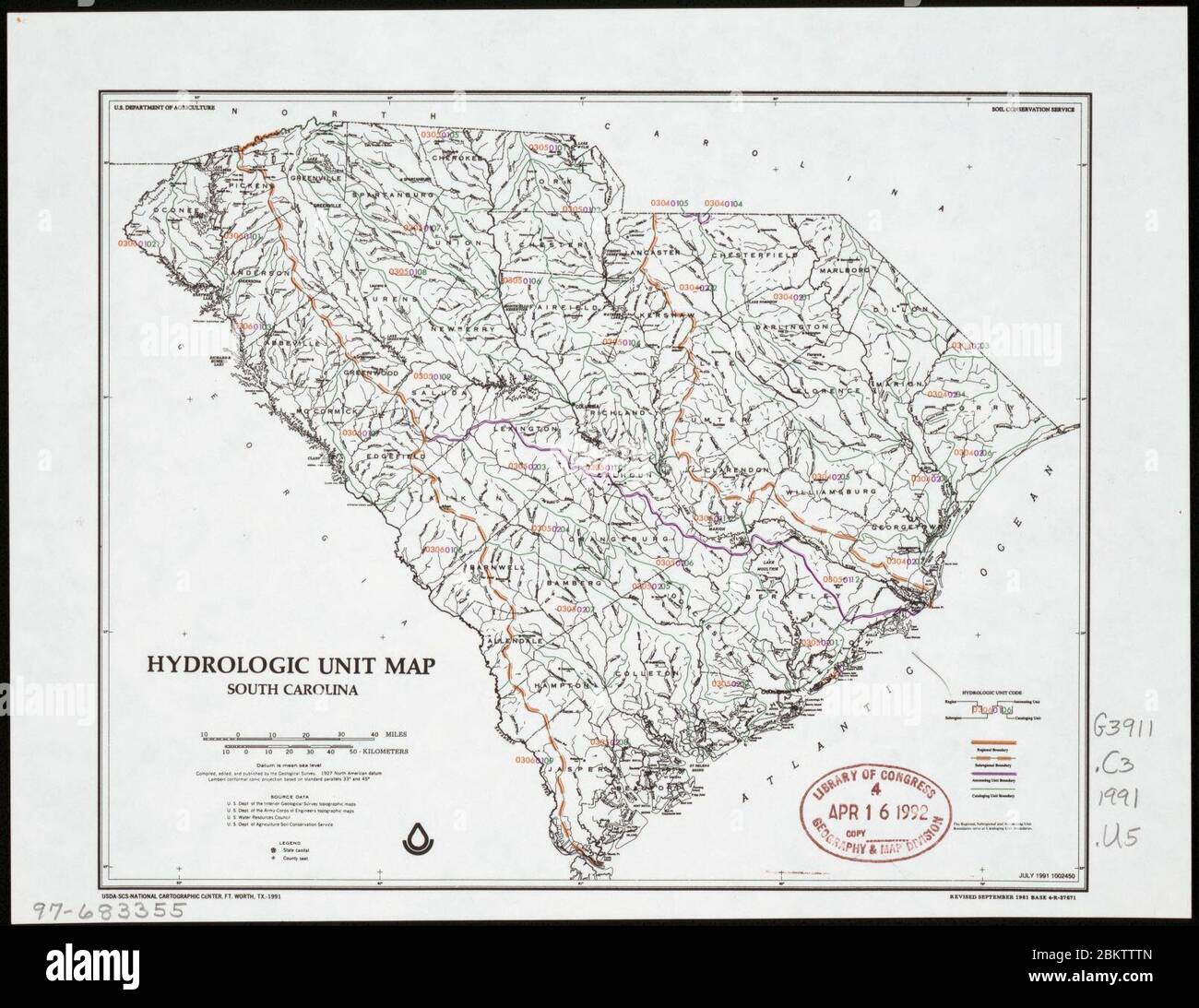 Hydrologic unit map, South Carolina Stock Photo - Alamy