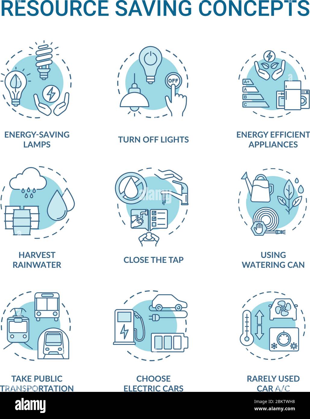Resource saving turquoise concept icons set Stock Vector Image & Art ...