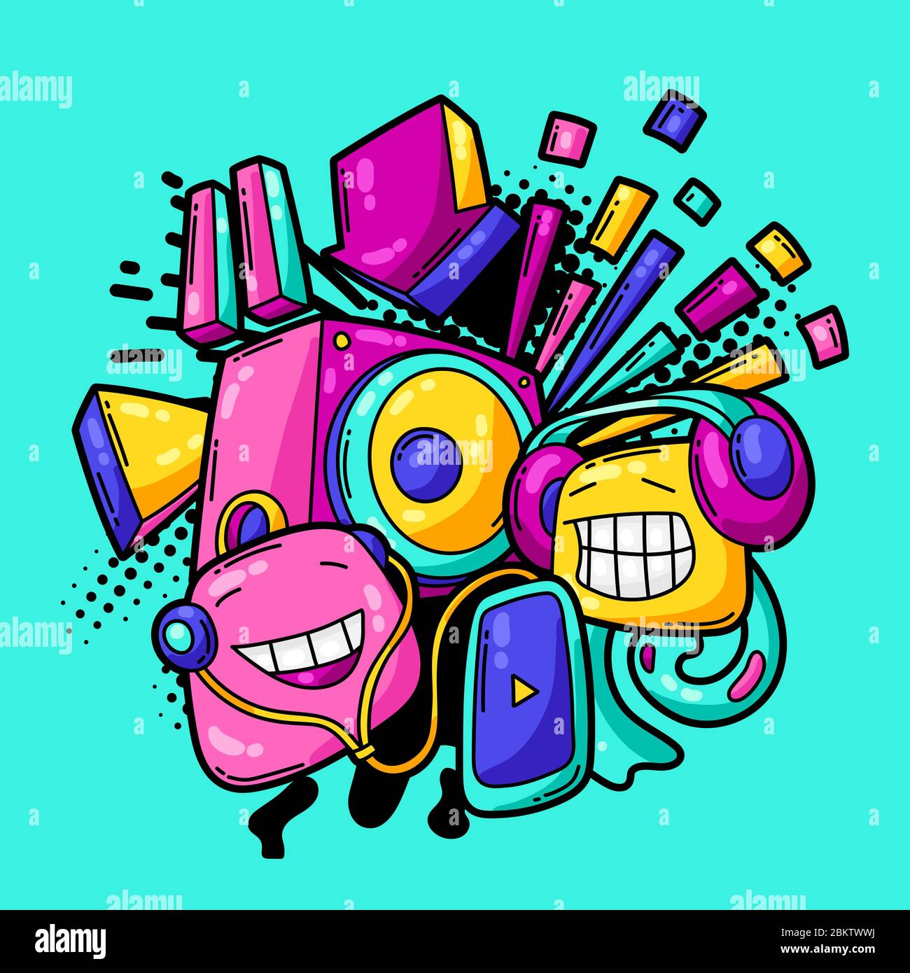 Background with cartoon musical items Stock Vector Image & Art - Alamy