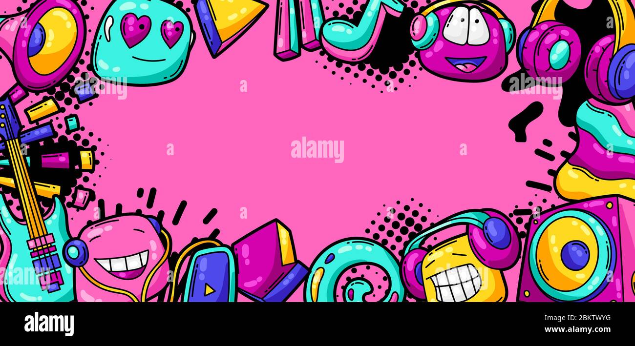 Background with cartoon musical items Stock Vector Image & Art - Alamy