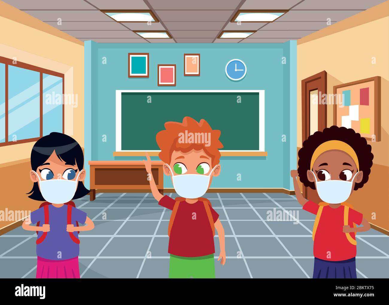 Children with masks classroom Stock Vector Images - Alamy