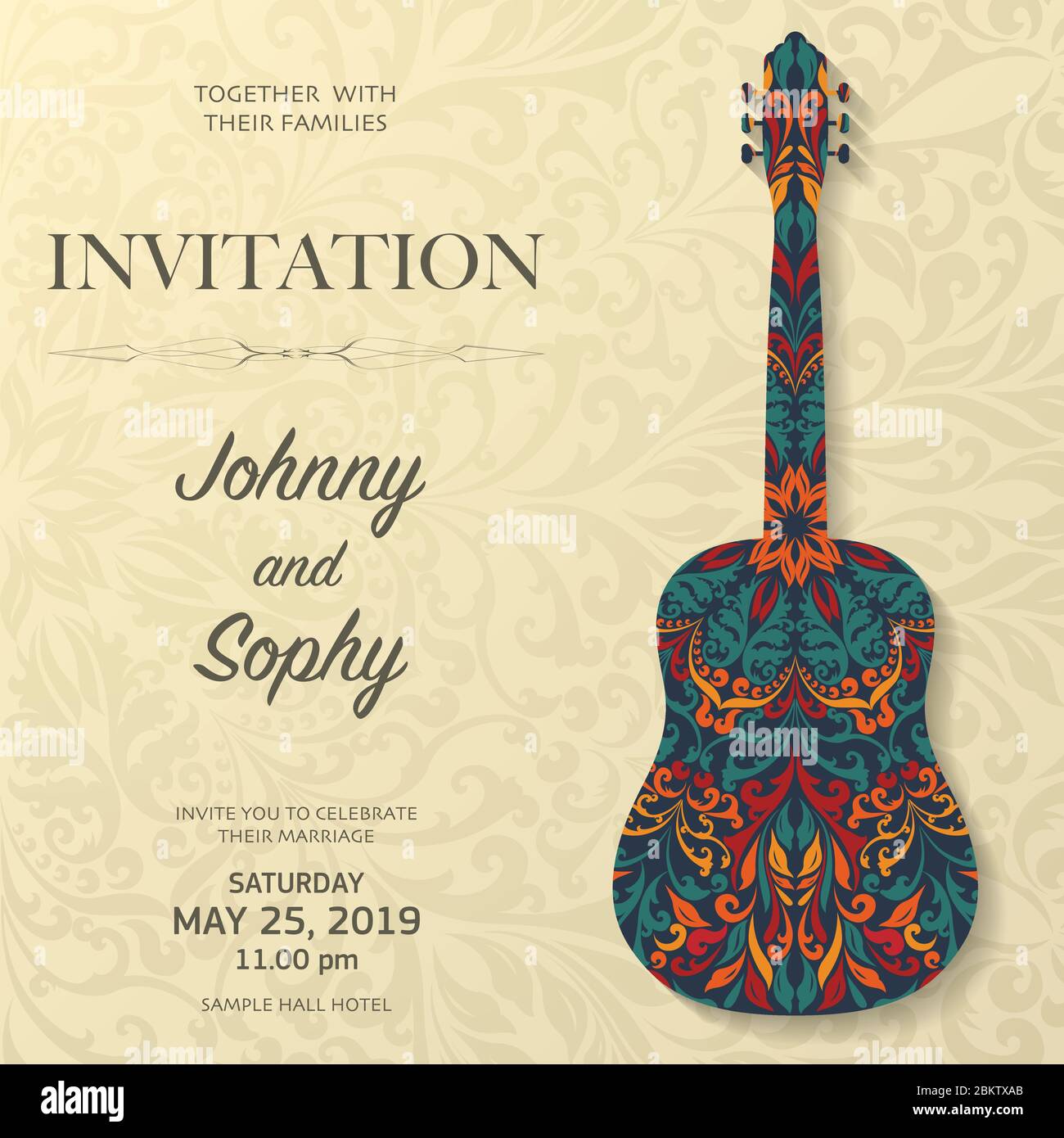 Guitar invitation floral pattern background Stock Vector Image & Art ...