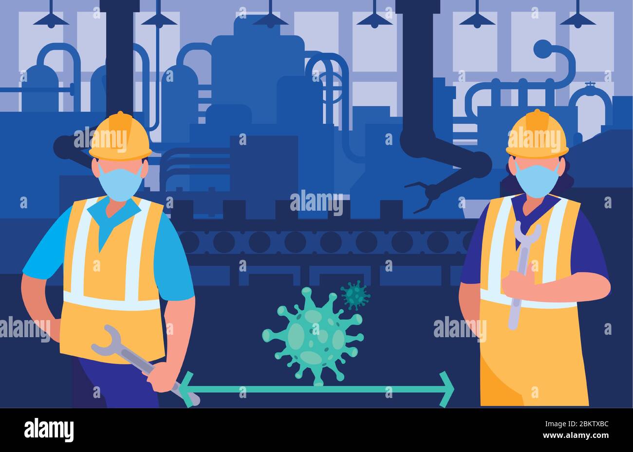 Industrial workers working with safety rules vector illustration design ...