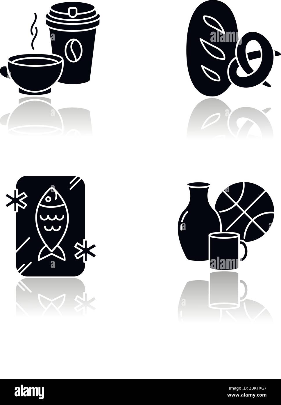 Foods and goods drop shadow black glyph icons set Stock Vector Image ...