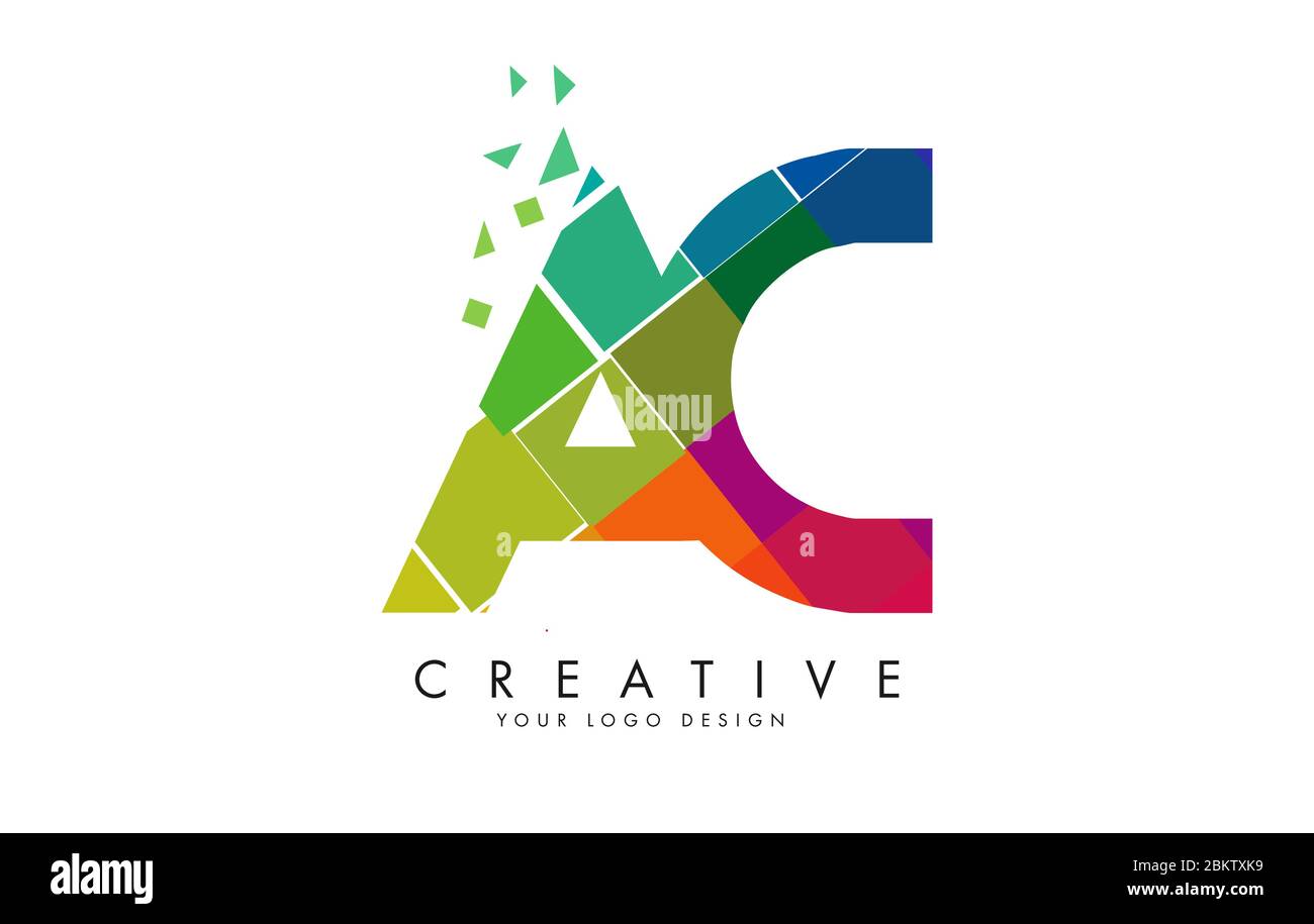 Letters AC A C Design with pink shattered rainbow blocks. AC Icon with ...