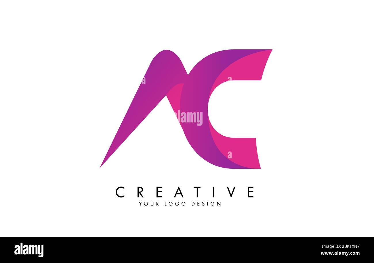 Letters AC A C Logo Design with Ribbon Effect and Pink Gradient Vector ...