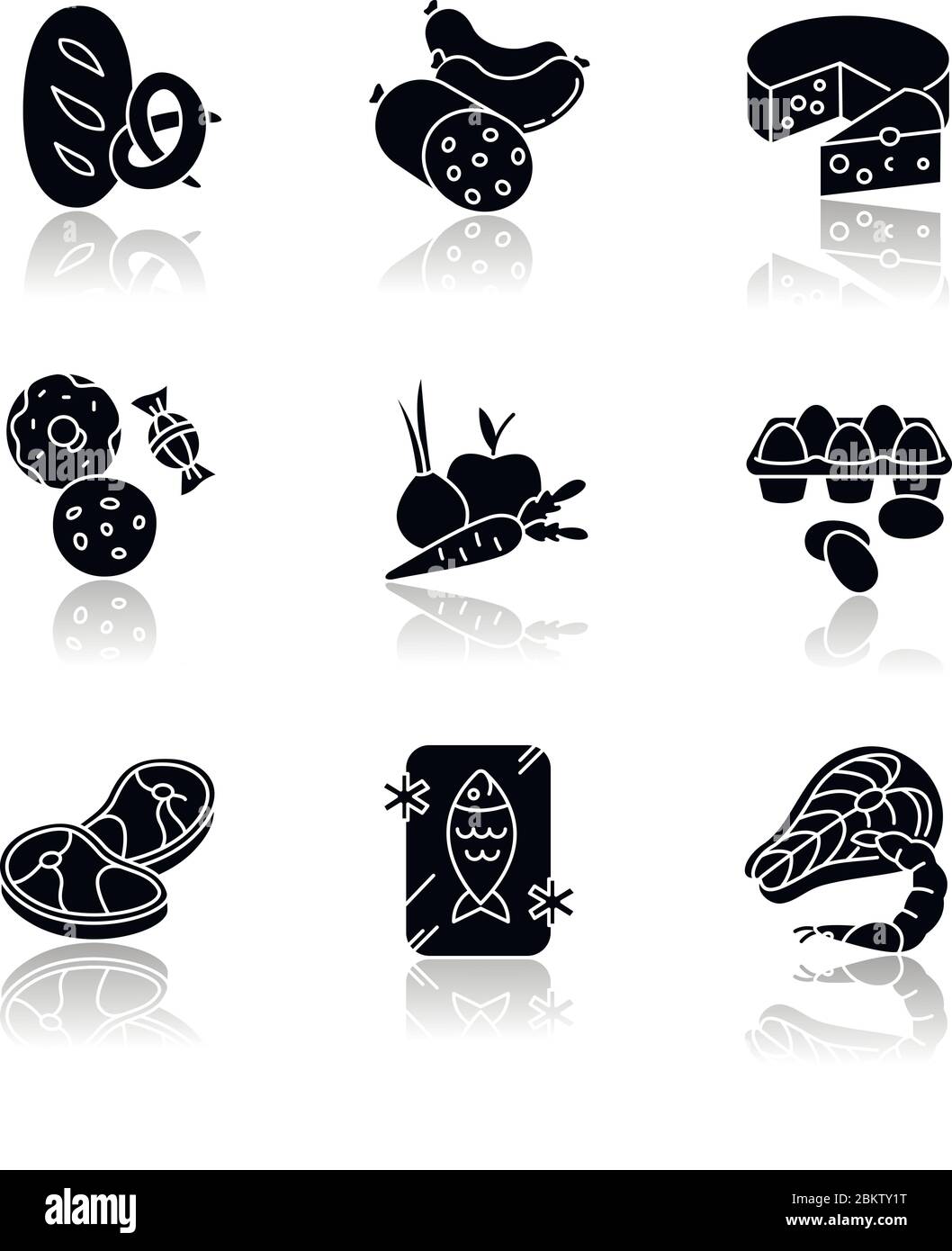 Grocery food drop shadow black glyph icons set Stock Vector Image & Art ...