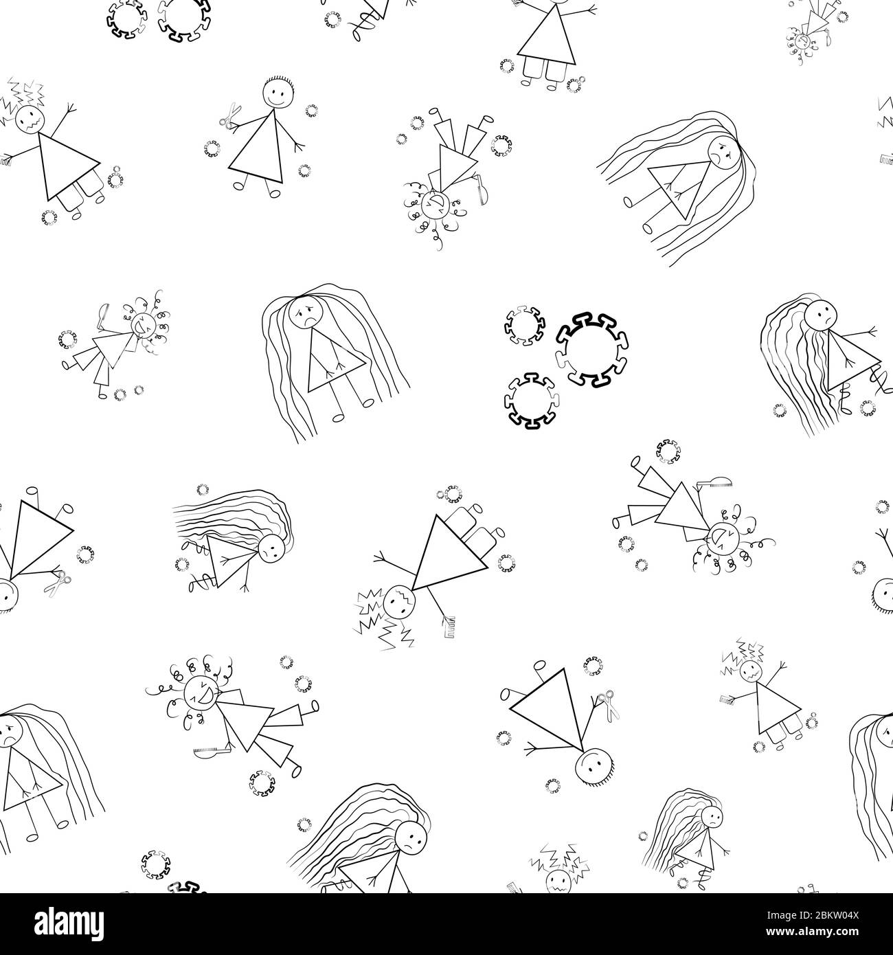 Bad hair Covid 19 quarantine vector seamless pattern. Humorous backdrop ...
