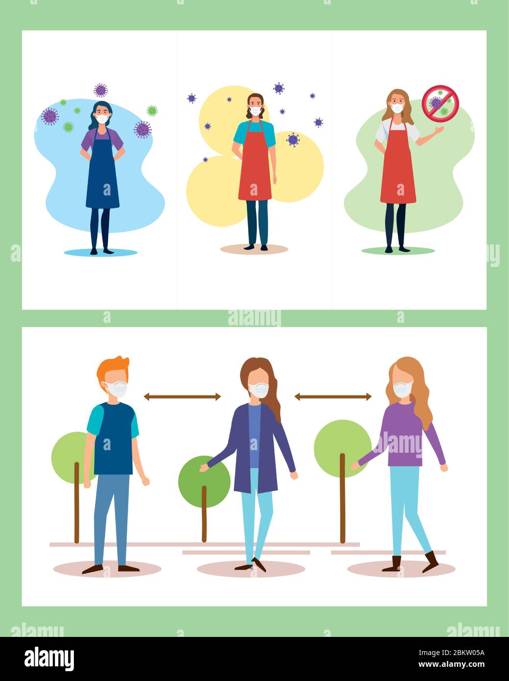 people using face mask and social distancing for covid19 Stock Vector ...