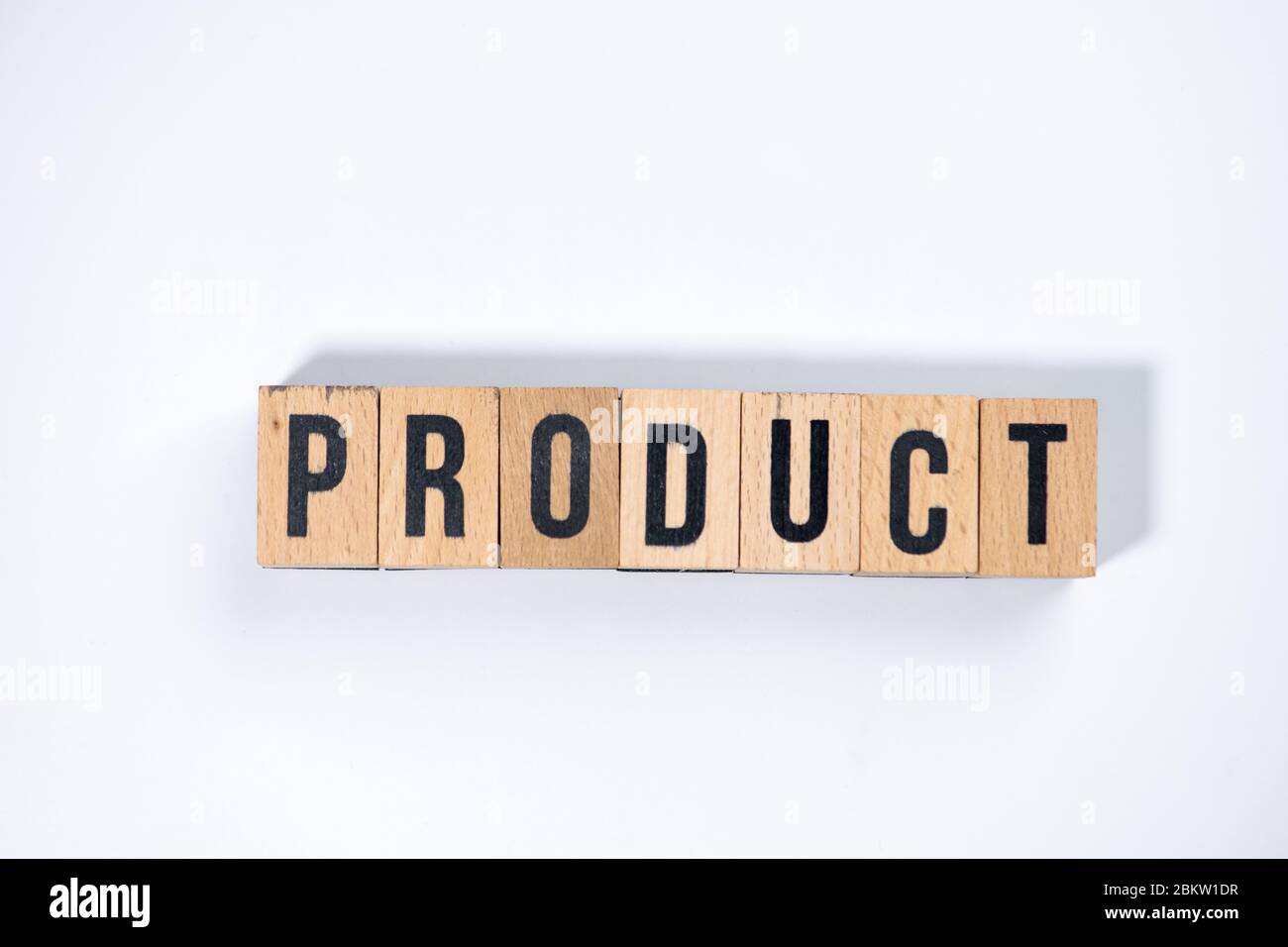 " PRODUCT " text made of wooden cube on White background Stock Photo ...