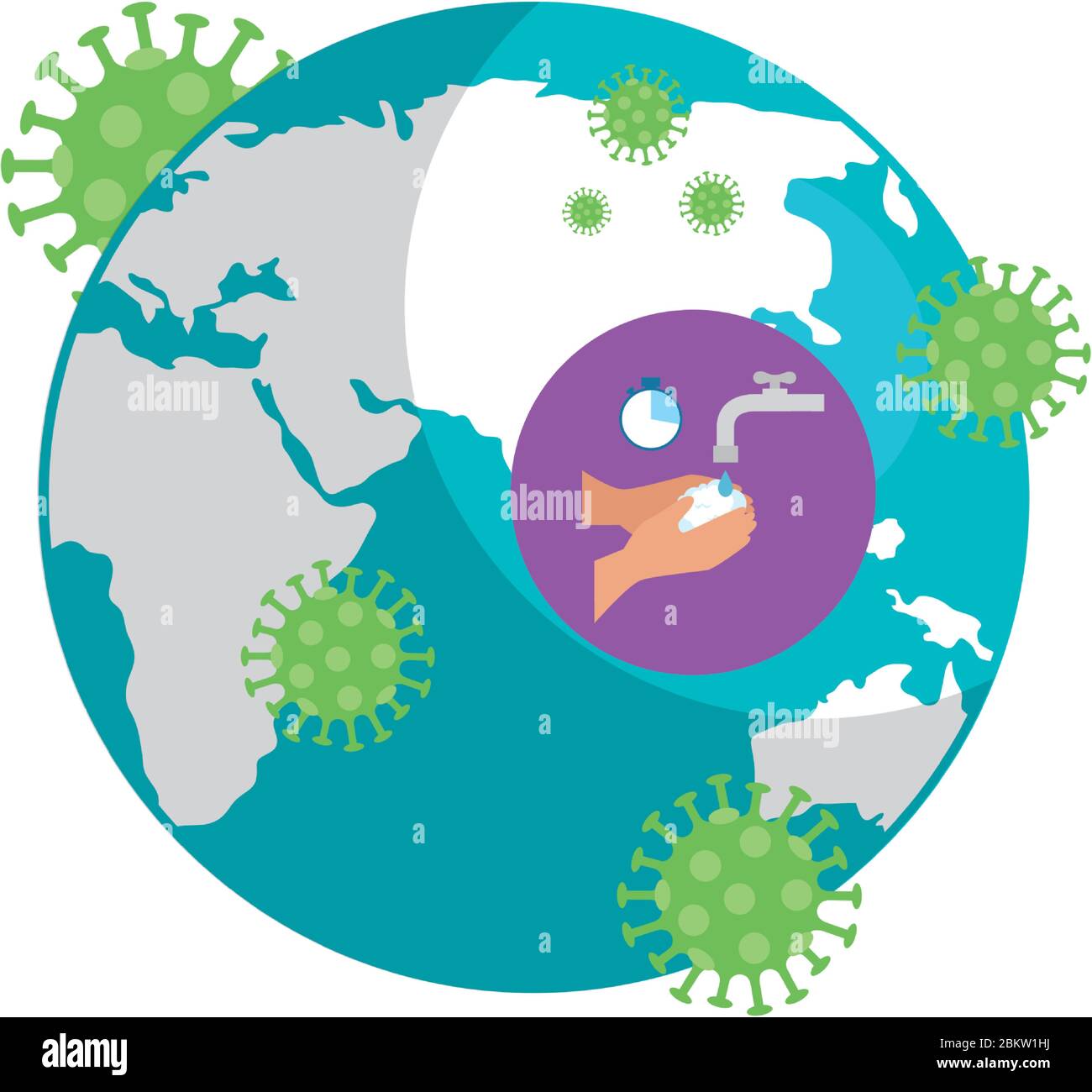 planet earth with covid19 particles and washing hands Stock Vector ...