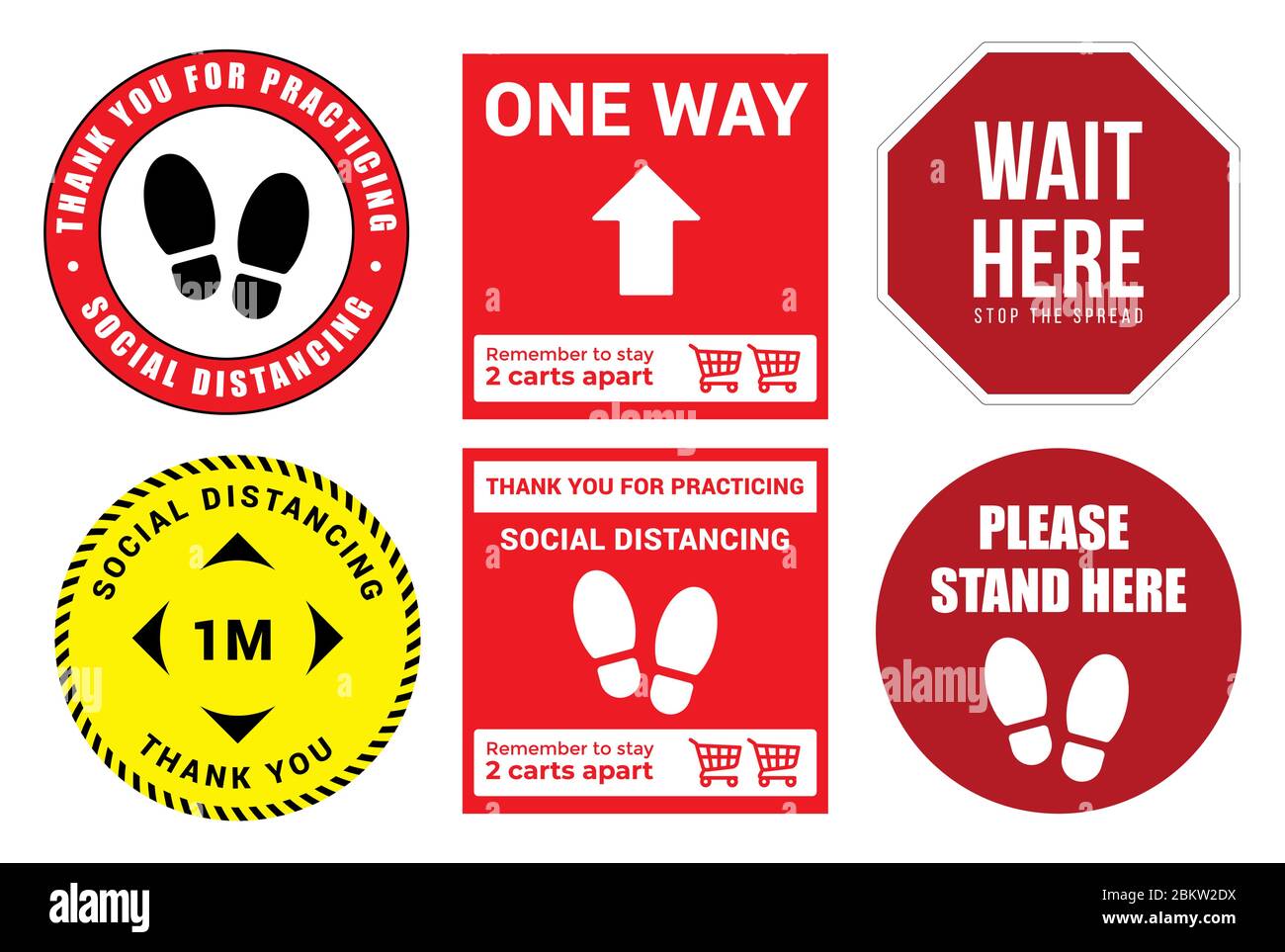 Collection of Social distancing graphic signs to use in public queue in ...
