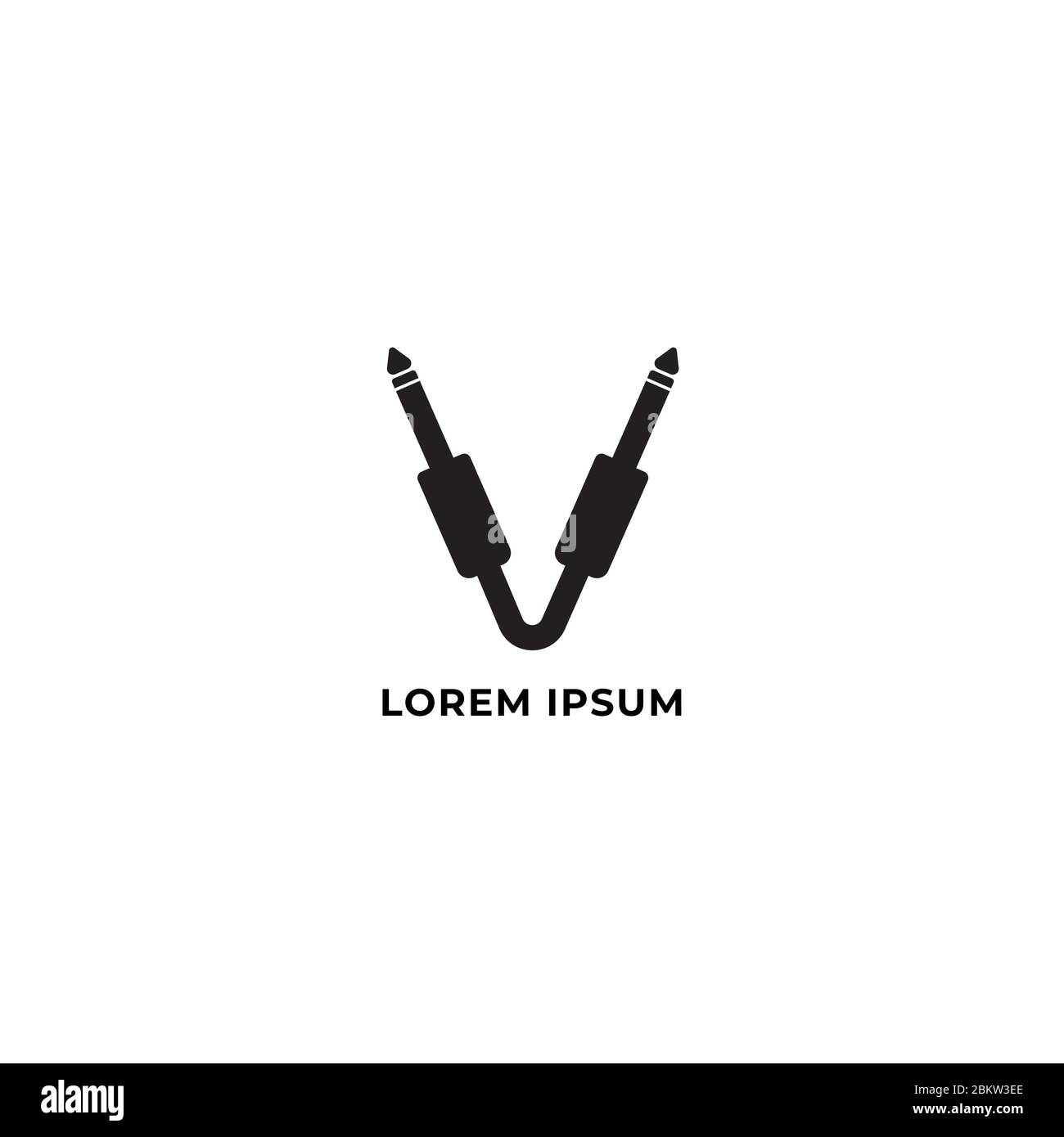 Cable jack logo concept. Audio logo design template. Letter V uppercase ...
