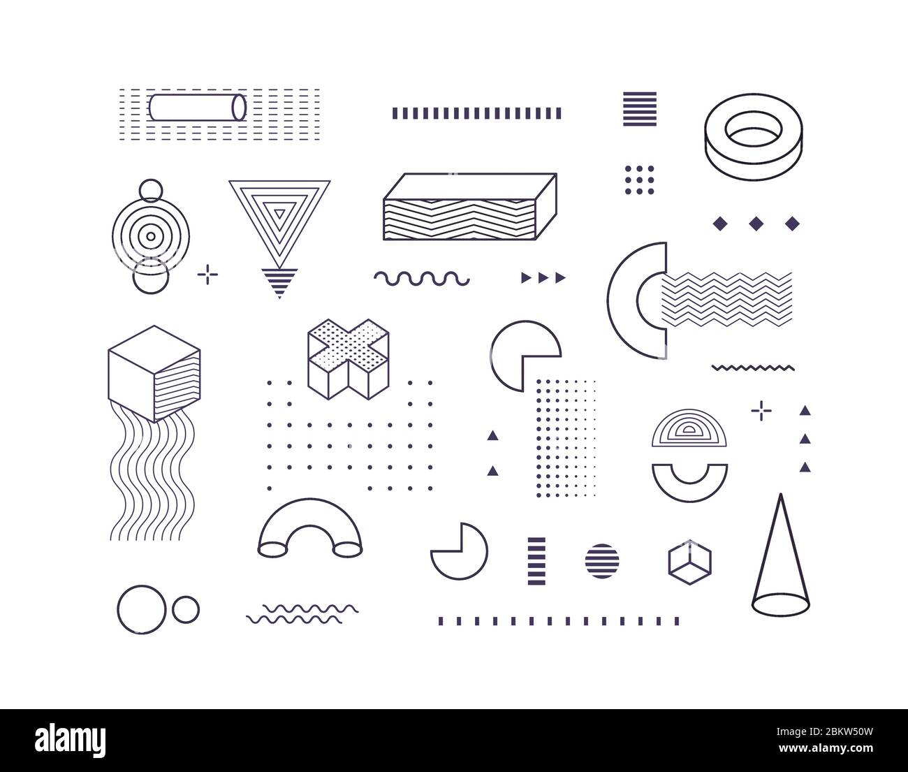 Geometrical shapes black and white outline pattern. Geometry elements ...