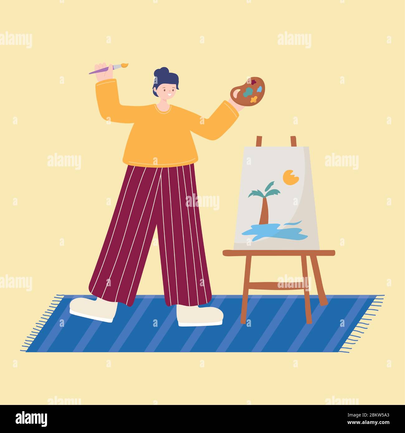 people activities, woman painting an summer landscape vector ...