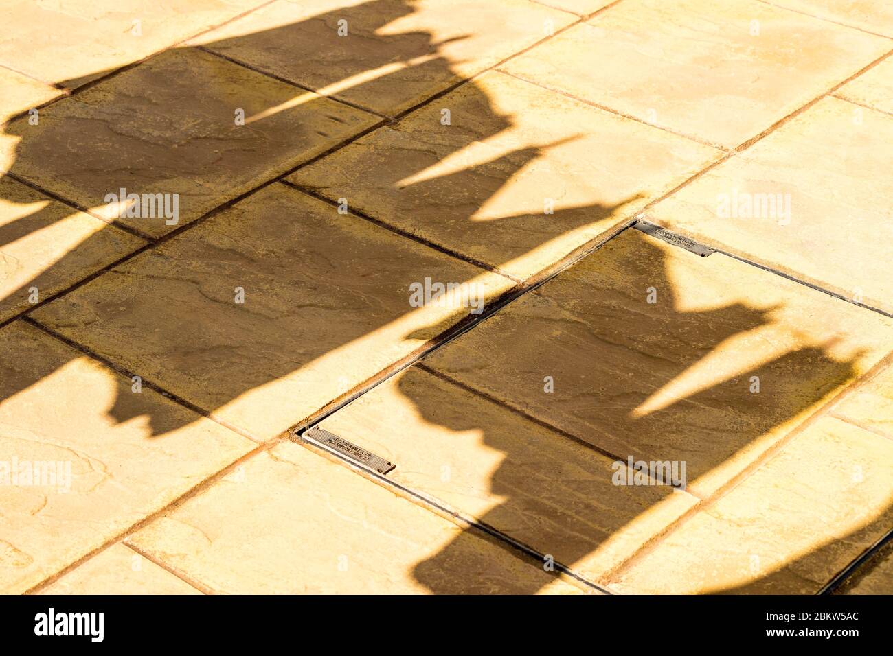 Sunlight shadow of clothes washing line at the garden paved Stock Photo ...