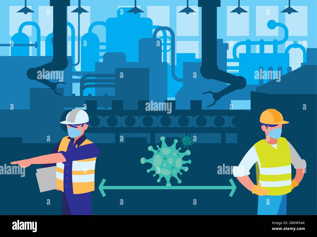 Industrial workers working with safety rules vector illustration design ...