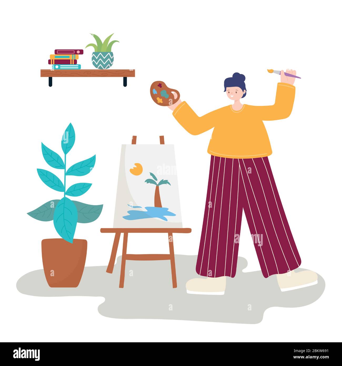 Teen girl artist painting Stock Vector Images - Alamy