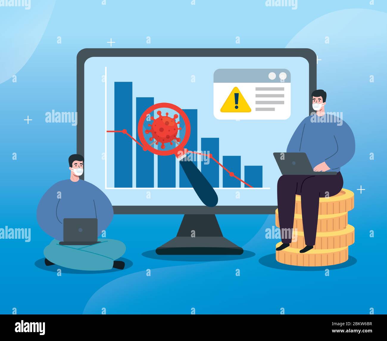 men with infographic of financial recovery in computer Stock Vector ...