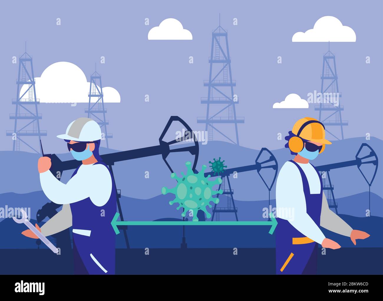 Industrial workers working with safety rules vector illustration design ...