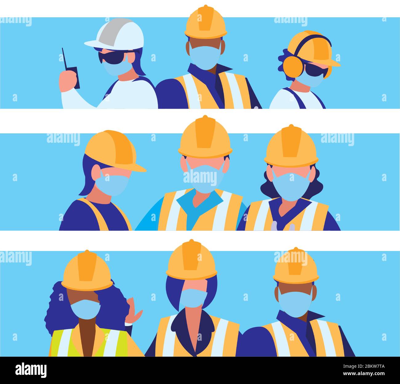 Industrial workers working with face mask vector illustration design ...