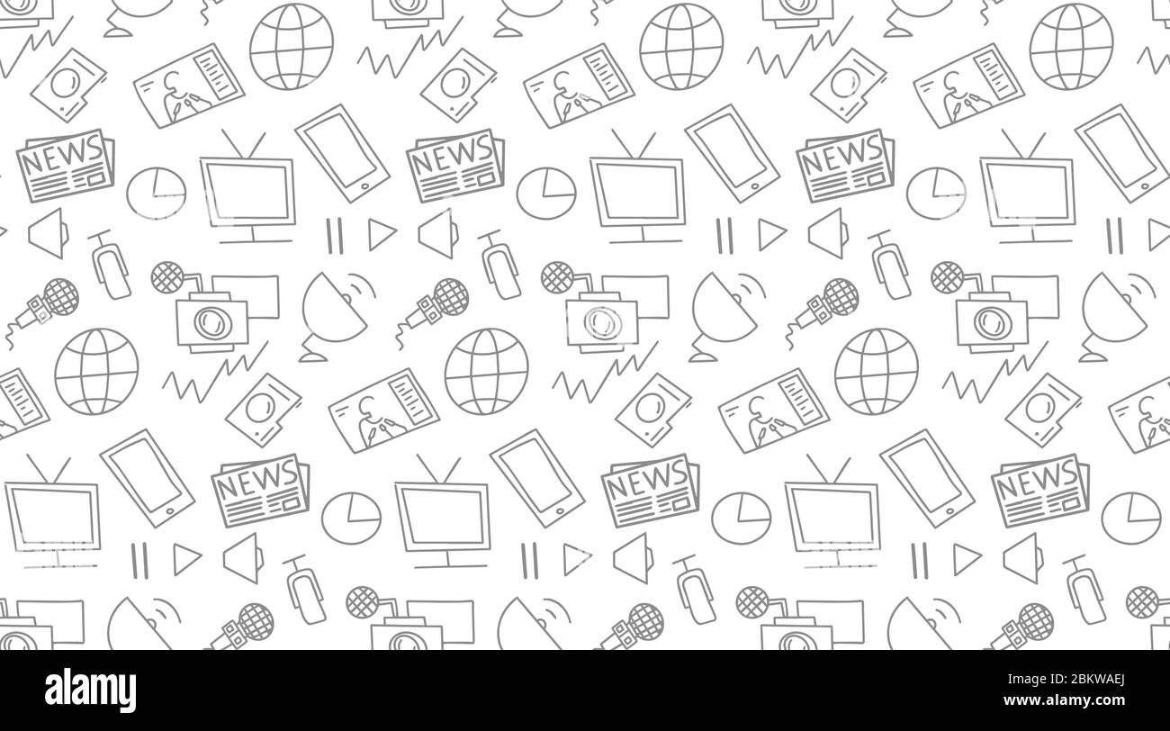 the news sketch vector seamless doodle pattern gray icons on a white ...