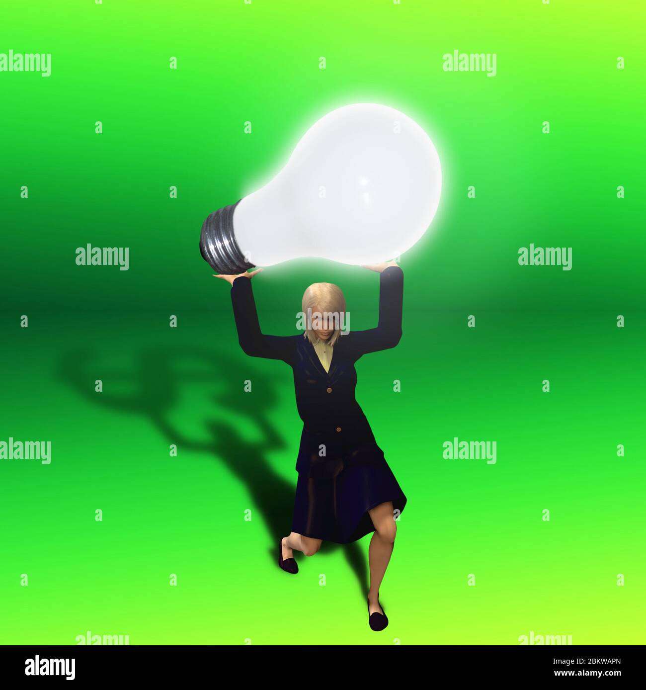 Woman with Big Idea. Bright light bulb Stock Photo - Alamy
