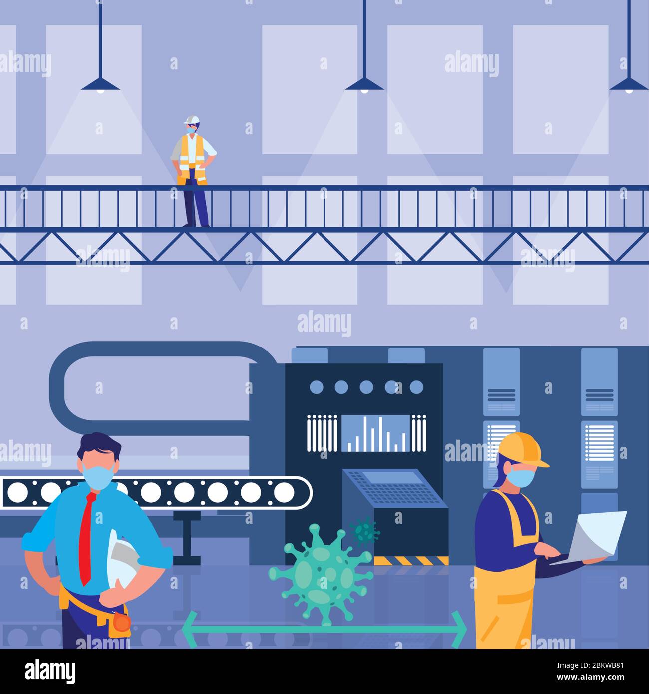 Industrial workers working with safety rules vector illustration design ...