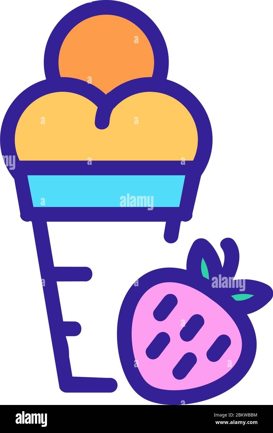 strawberry ice cream cone icon vector outline illustration Stock Vector ...