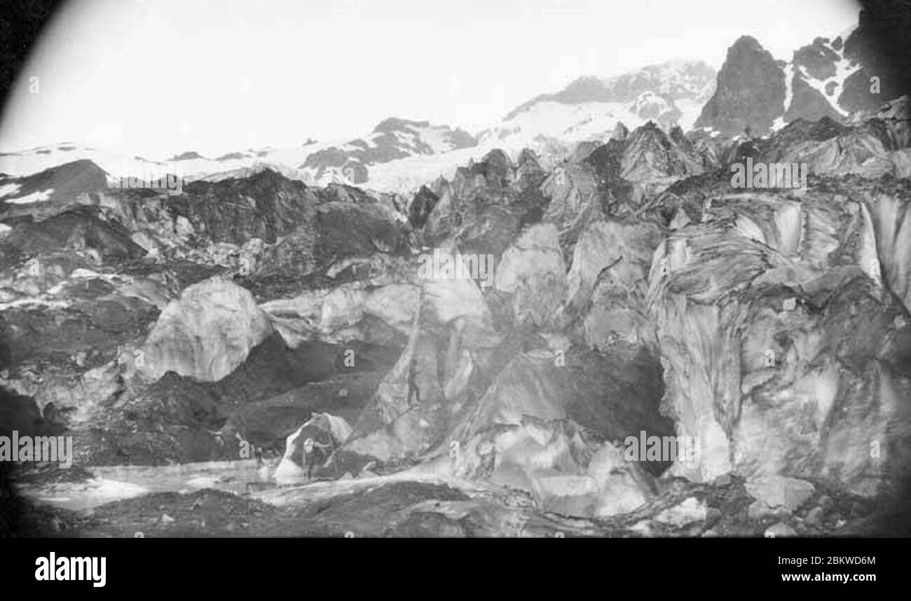Ice pinnacles on North Tahoma Glacier west slope of Mount Rainier July ...