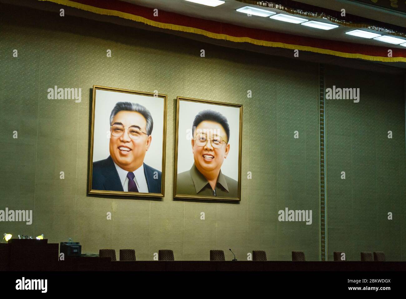 Pyongyang, North Korea - July 29, 2014: Portraits of Kim Il Sung and ...