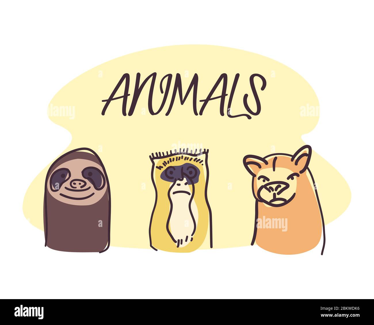 sloth monkey and camel cartoons design, Animals and zoo theme Vector ...