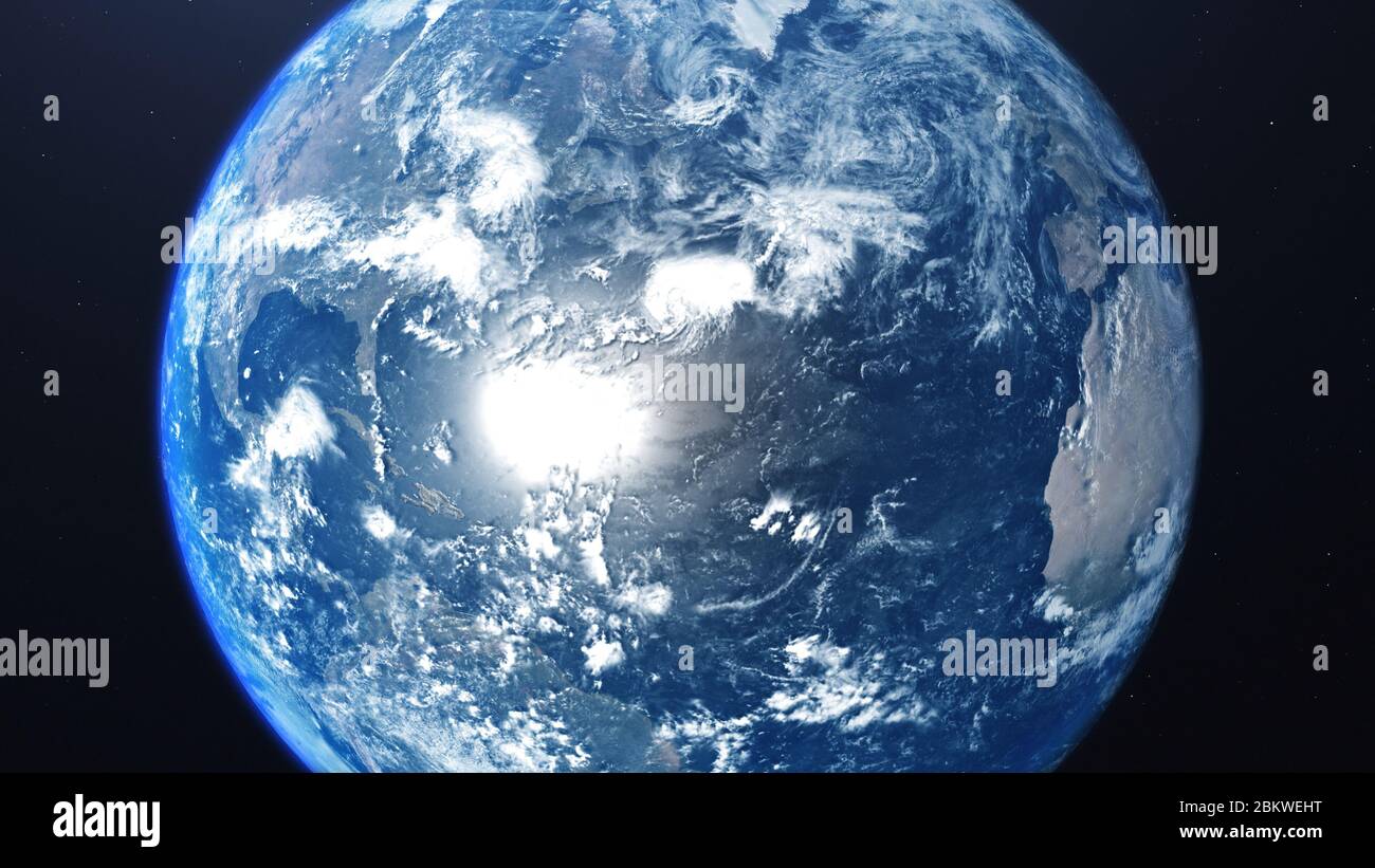 3D rendering of a view of the planet Earth from space. On the surface ...