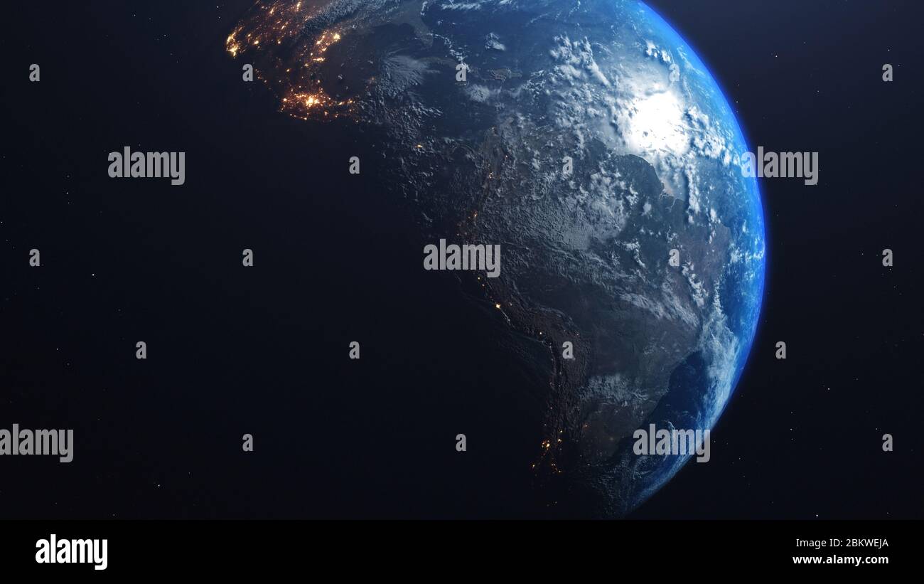 3D rendering view of forest fires and wars from space. A fiery radiance ...