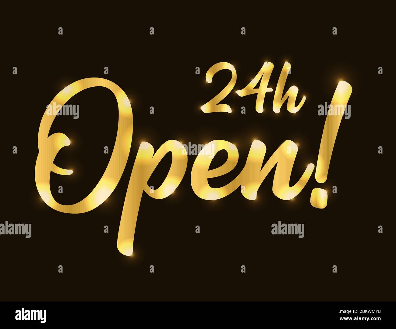 Hand sketched 24h Open quote, golden. Lettering for poster, label ...