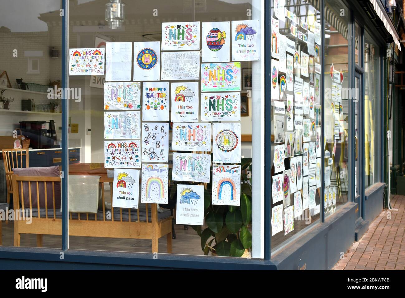 London, UK, 29 April 2020 NHS rainbows drawn by children in support ...