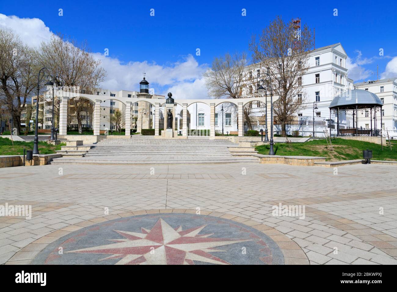 Genoese Lighthouse & Mihai Eminescu Statue, Constanta, Dobruja Region ...