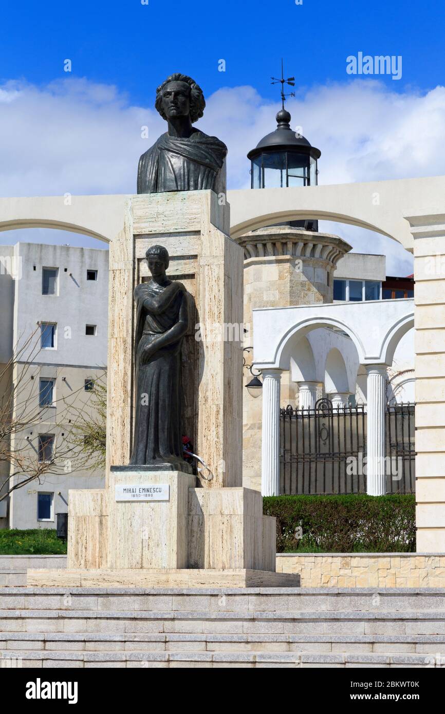 Genoese Lighthouse & Mihai Eminescu Statue, Constanta, Dobruja Region ...