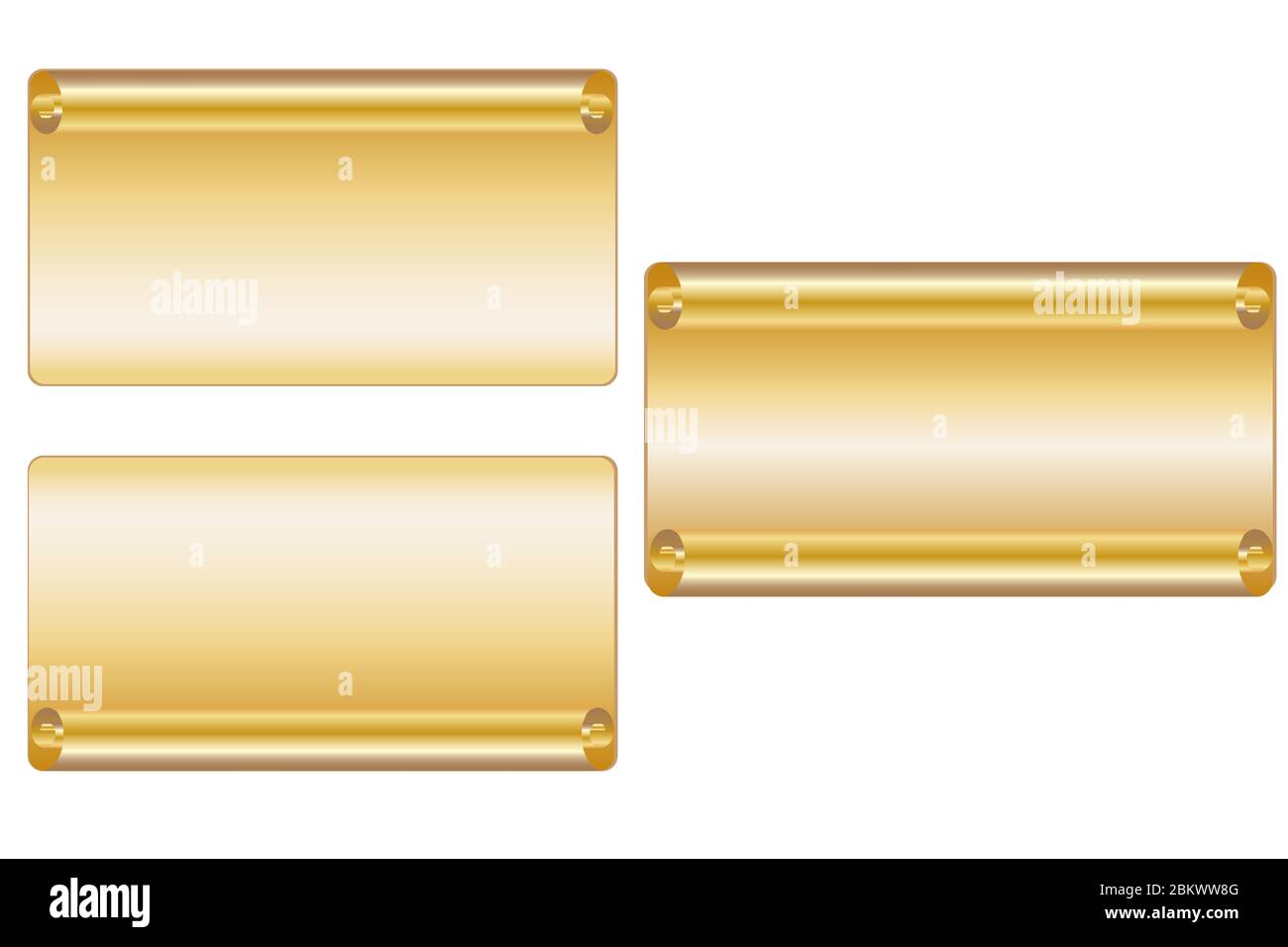 Gold scroll isolated on white background. Golden paper roll banner 3D ...