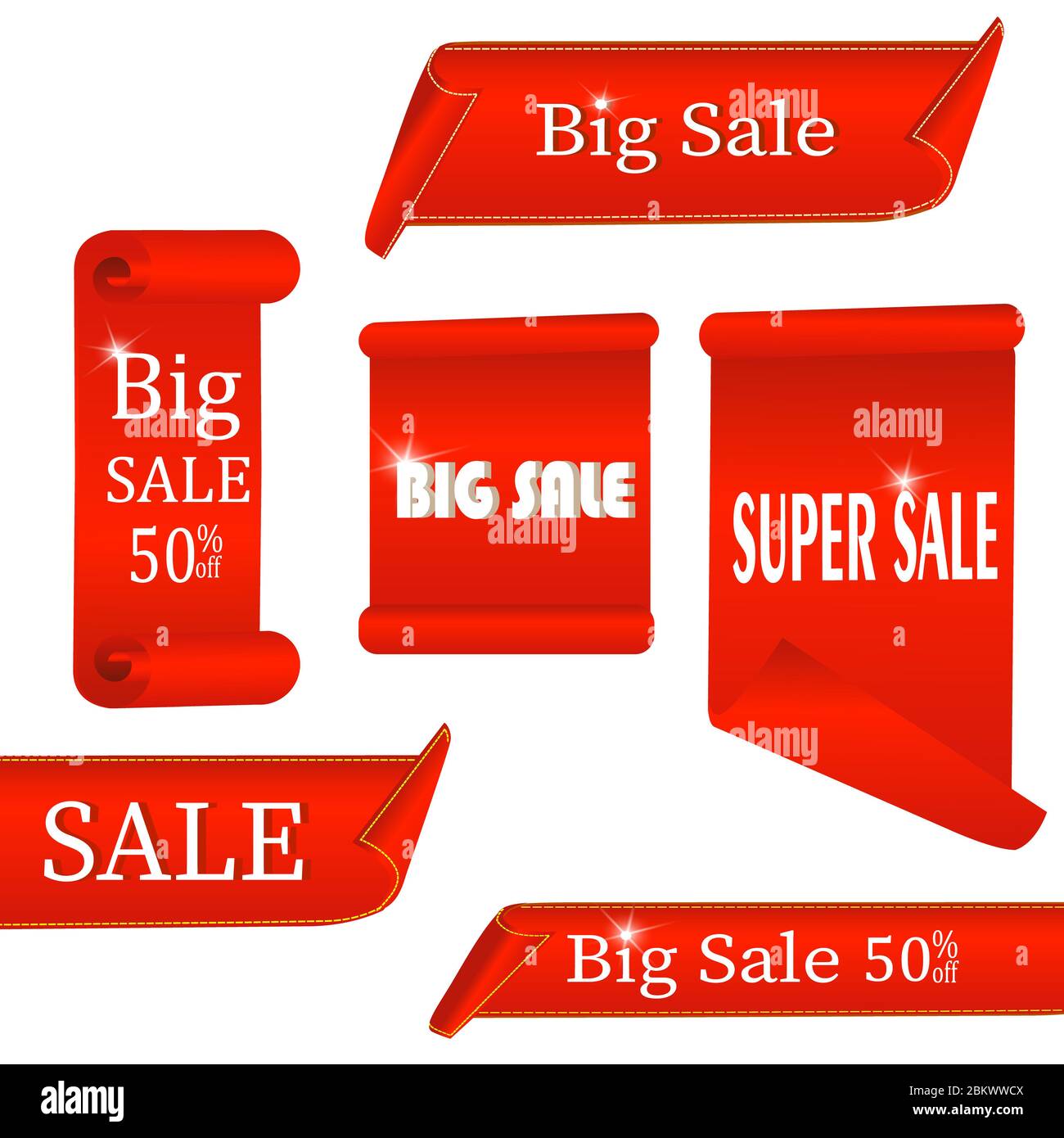 Set of red sale banners isolated. Vector 3d scrolls Stock Photo - Alamy