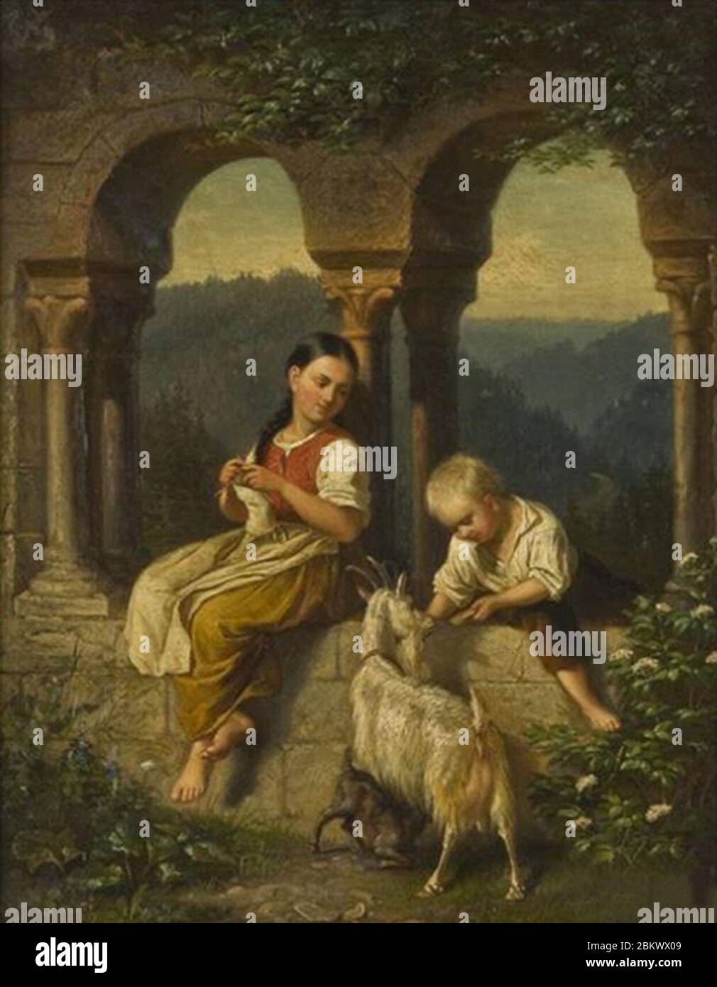 Idyll with Children and Goats at a Ruin by Wilhelm Emil Robert Heck ...