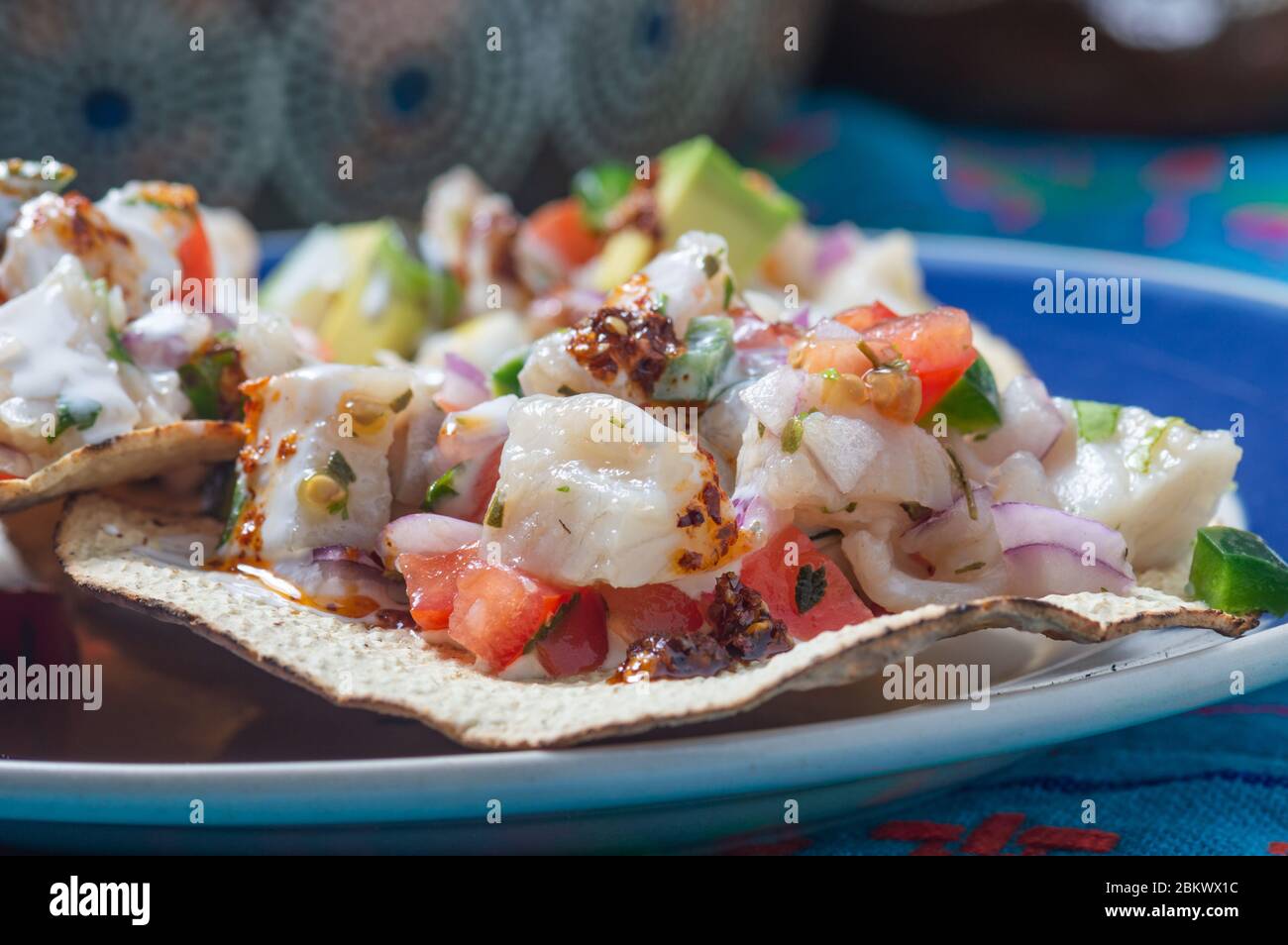 Mexican fish ceviche with crispy fried tortillas Stock Photo - Alamy