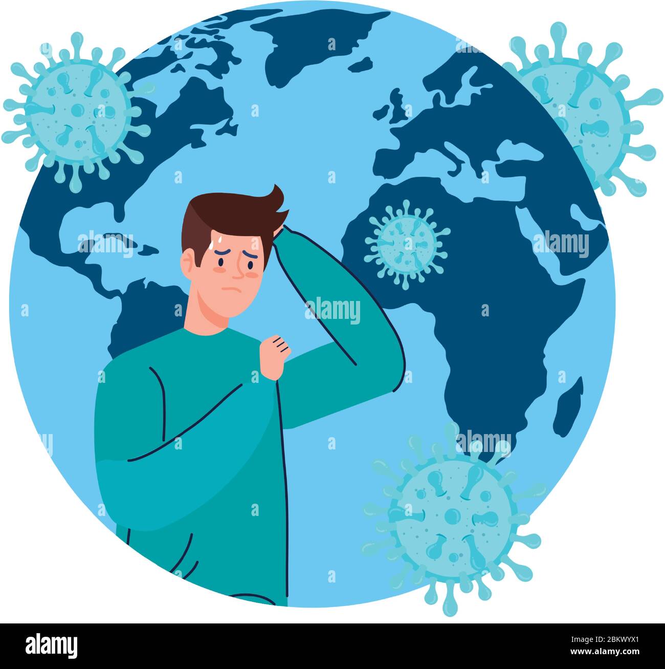 planet earth with covid19 particles and man sick Stock Vector Image ...