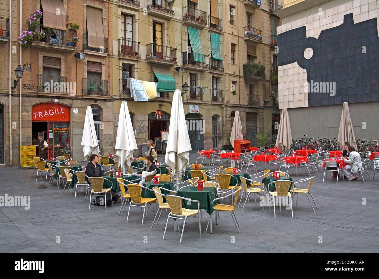 Courtyard outside the Museum of Contemporary Art, El Raval district ...