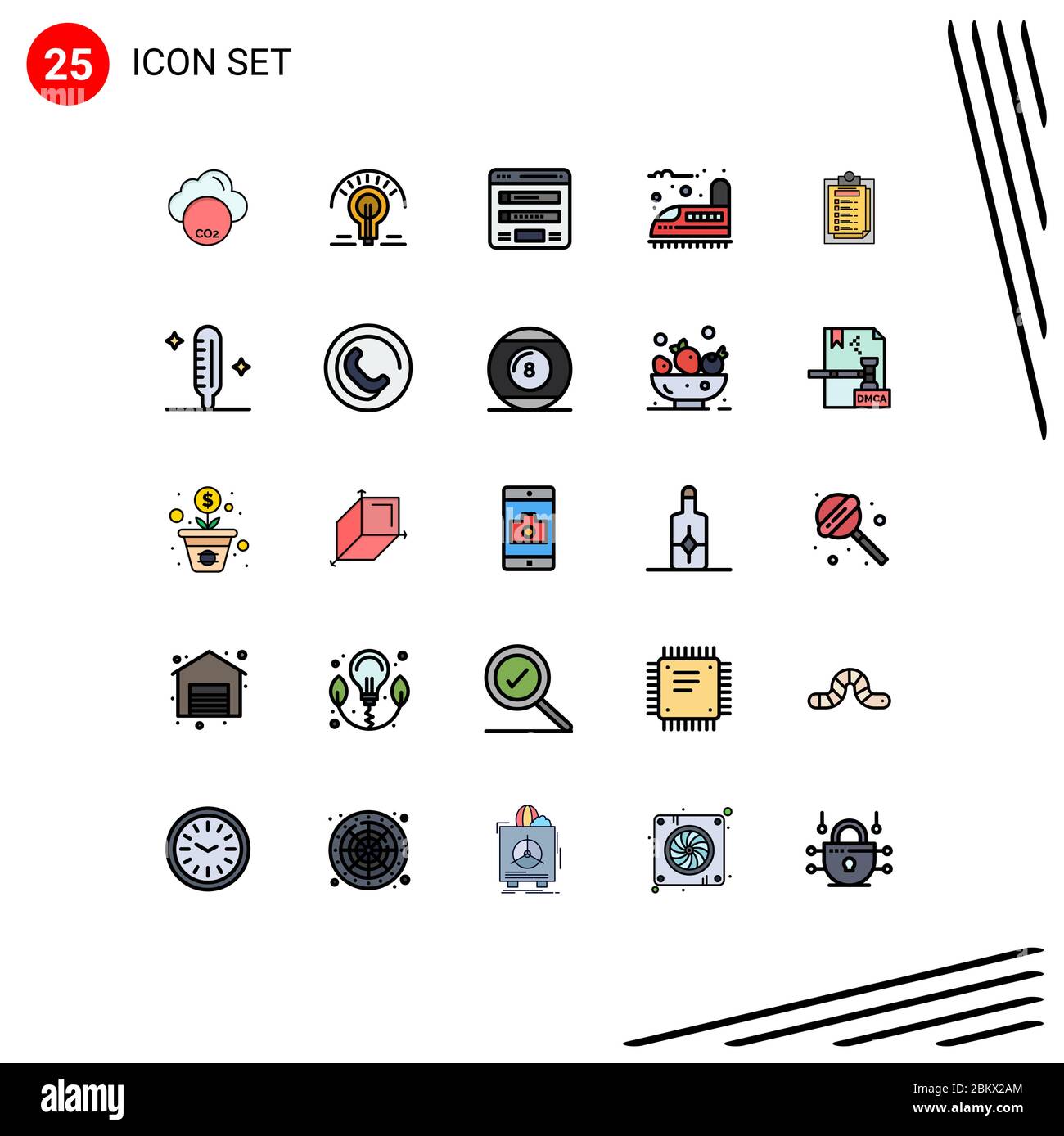 Mobile Interface Filled line Flat Color Set of 25 Pictograms of card ...