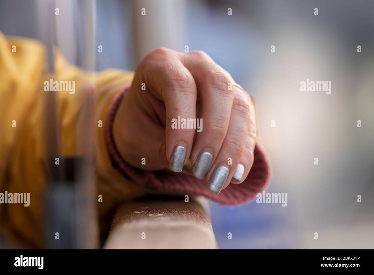 Gorgeous manicure, dark purple tender color nail polish, closeup photo ...
